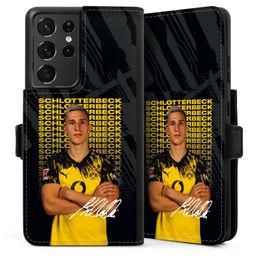 DeinDesign Galaxy S21 Ultra 5G Handy Klapph&uuml;lle Handyh&uuml;lle aus Kunst Leder schwarz Flip Case Borussia Dortmund Nico Schlotterbeck Bvb Sideflip mit Lasche