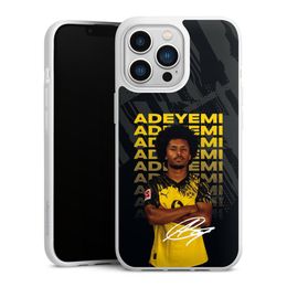 DeinDesign iPhone 13 Pro Handy Silikon H&uuml;lle Case wei&szlig; Handyh&uuml;lle Bvb Borussia Dortmund Karim Adeyemi Silikon Case