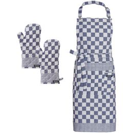 DDDDD Kochsch&uuml;rze &raquo;Barbeque&laquo; Set, bestehend aus 1x Kochsch&uuml;rze + 2x Ofenhandschuh, 3 Stk. blau Obermaterial: 100% Baumwolle. F&uuml;llung: 100% Polyester 0