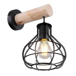 Globo LIGHTING Wandleuchte &raquo;CLASTRA&laquo; E27 1 Stk. Wandlampe Holz naturfarben schwarz BxH: 180x360mm schwarz matt