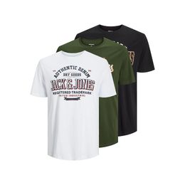 Jack & Jones PlusSize JACK & JONES PLUSSIZE Rundhalsshirt &raquo;JJELOGO TEE SS NECK 2COLAW24 3P KMP PLS&laquo; Packung, 3 Stk. Kombu Green Pack:W. Black+White 5XL 5XL Kurzarm und...