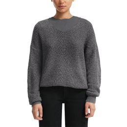 Qs Damen QS Strickpullover mit V-Ausschnitt und Struktur-Strick grau S