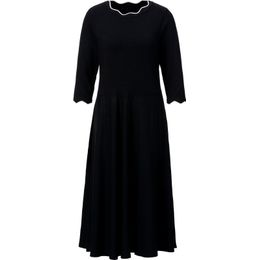 Damen Strickkleid mit gewellten Abschl&uuml;ssen schwarz, Gr&ouml;&szlig;e 50