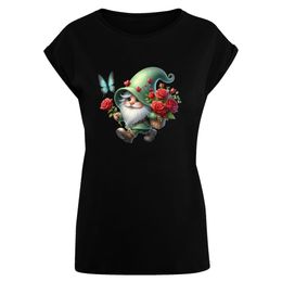 F4NT4STIC T-Shirt Gnom Fr&uuml;hling Blumen Schmetterling in schwarz | Gr.: M