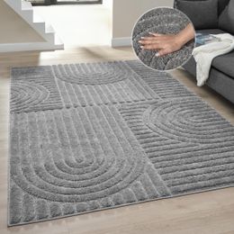 Teppich OTTO HOME, B:120cm H:20mm L:180cmgrau, Kunstfaser, Wohnzimmer, Teppiche, "Jonne, Boho-Design, Scandi, Designteppich", Hoch-Tief, 3D Optik,