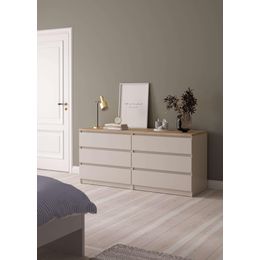 Kommode Inosign "Naia, Aufbewahrung, 6 Schubladen, Hochglanz-Optik, grifflose Front", kaschmir, B:153,8cm H:70,1cm T:50cm, Spanplatte, Sideboards, Kommode, Modern, skandinavisches Design, in mehrere Farben, Metallgleiter