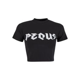 T-Shirt PEQUS "PEQUS PEQUS Band Logo Crop Tops", Damen, Gr. M, schwarz, 100% Baumwolle, bedruckt, normal, Rundhals, Shirts T-Shirt
