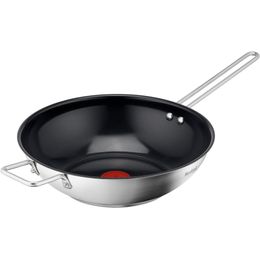 Wok Tefal "Nordica, beschichtete Wokpfanne Induktion &Oslash; 28 cm, Thermo-Signal", grau (edelstahl), B:29,4cm H:11,5cm L:54,8cm &Oslash;:28cm, Pfannen, Wok, minimalistisches Design, robuster Griff, f&uuml;r alle Herdarten, H87119