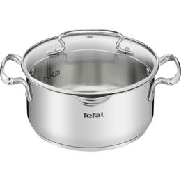 Kochtopf Tefal "Duetto+", grau (edelstahl), H:10cm &Oslash;:20cm, T&ouml;pfe, Kochtopf, hochglanzpoliert, Glasdeckel mit Siebfunktion