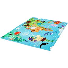 Kinderteppich Obsession "My Torino Kids 233", blau (hellblau), B:160cm H:10mm L:230cm, Polyester, Teppiche, Kinderteppich, Motiv Weltkarte, Kinderzimmer