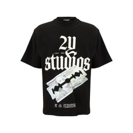 T-Shirt 2Y STUDIOS "2Y Studios Herren Razor Oversize Tee", Damen, Gr. S, schwarz, 100% Baumwolle, bedruckt, oversize, Rundhals, Shirts T-Shirt
