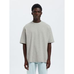 Rundhalsshirt Selected "SLHLOOSEOSCAR SS O-NECK TEE NOOS", Herren, Gr. XL, light grau melange, Jersey, Obermaterial: 44% Baumwolle, 35% Polyester, 21% Elastomultiester, meliert, loose fit normal, Rundhals, Shirts Rundhalsshirt