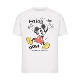 T-Shirt Merchcode "Merchcode Mickey Mouse Enjoy The Now Tee", Damen, Gr. XS, wei&szlig;, 100% Baumwolle, bedruckt, oversize, Rundhals, Shirts T-Shirt