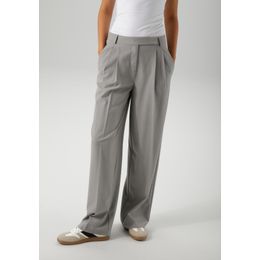 Anzughose Aniston CASUAL, Damen, Gr. 36, N-Gr, hellgraumeliert, Web, Obermaterial: 62% Polyester, 34% Viskose, 4% Elasthan, meliert, l&auml;ssig geschnitten lang, Hosen Anzughose, mit Bundfalten