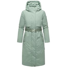 Wintermantel Navahoo "Waldbummler 14", Damen, Gr. M (38), rauchmint, Obermaterial: 100% Polyester. Innenfutter: 100% Polyester. Wattierung: 100% Polyester. &Auml;rmelfutter: 100% Polyester, tailliert knielang, hoch geschlossener Ausschnitt, &Auml;rmel ohne &Auml;rmelschlitz Rippstrickb&uuml;ndchen, M&auml;ntel Wintermantel, Wasserabweisender Winterparka mit Kapuze und Tailleng&uuml;rtel