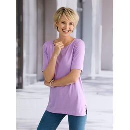 Kurzarmshirt Classic Basics "Kurzarm-Shirt", Damen, Gr. 40, lila (lavendel), 100% Baumwolle, unifarben, U-Boot-Ausschnitt, Shirts