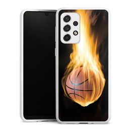DeinDesign Galaxy A33 5G Handy Silikon H&uuml;lle Case wei&szlig; Handyh&uuml;lle Fire Sports Basketball Silikon Case