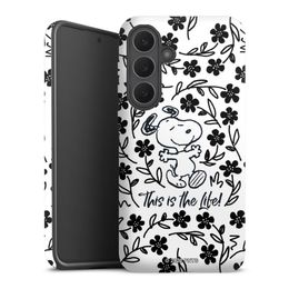 DeinDesign Galaxy S25 FE Handy Panzer Handyh&uuml;lle robuste Outdoor H&uuml;lle Schutzh&uuml;lle matt Peanuts Flowers Snoopy Tough Case