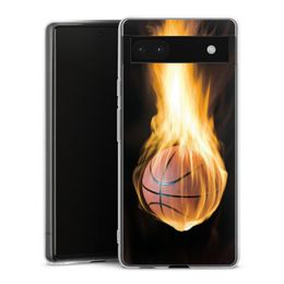 DeinDesign Google Pixel 6a Handy Silikon H&uuml;lle Case transparent Handyh&uuml;lle Basketball Fire Sports Silikon Case