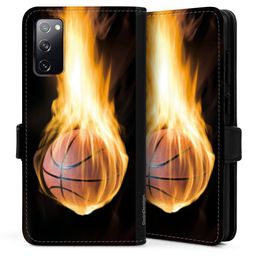 DeinDesign Galaxy S20 Handy Klapph&uuml;lle Handyh&uuml;lle aus Kunst Leder schwarz Flip Case Fire Basketball Sports Sideflip mit Lasche