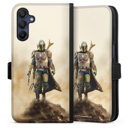 DeinDesign Galaxy A15 Handy Klapph&uuml;lle Handyh&uuml;lle aus Kunst Leder schwarz Flip Case Official Licensed Product The Mandalorian Star Wars Sideflip mit Lasche