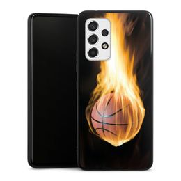 DeinDesign Galaxy A53 5G Handy Silikon H&uuml;lle Case schwarz Handyh&uuml;lle Fire Sports Basketball