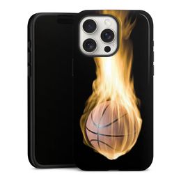 DeinDesign iPhone 15 Pro Max Handy Panzer Handyh&uuml;lle robuste Outdoor H&uuml;lle Schutzh&uuml;lle gl&auml;nzend Basketball Fire Sports Tough Case