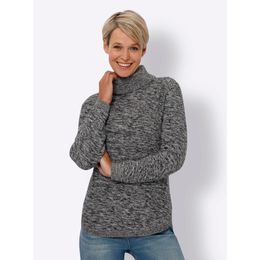 Rollkragenpullover Classic Basics "Rollkragen-Pullover", Damen, Gr. 38, schwarz (schwarz, ecru, meliert), 100% Baumwolle, gemustert, mehrfarbig, meliert, Pullover Rollkragenpullover