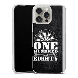 DeinDesign iPhone 16 Pro Max Handy Silikon H&uuml;lle Case wei&szlig; Handyh&uuml;lle Sports Darts Spruch Silikon Case