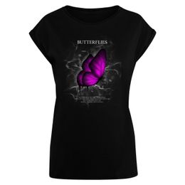 T-Shirt Merchcode "Merchcode Damen Ladies Butterflies Extended Shoulder Tee", Damen, Gr. 4XL, schwarz, 100% Baumwolle, bedruckt, normal, Rundhals, Shirts T-Shirt