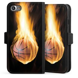DeinDesign iPhone SE (2020) Handy Klapph&uuml;lle Handyh&uuml;lle aus Kunst Leder schwarz Flip Case Fire Sports Basketball Sideflip mit Lasche