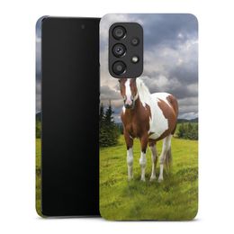 DeinDesign Galaxy A53 5G Handy Premium Case Smartphone Handyh&uuml;lle Schutzh&uuml;lle gl&auml;nzend Meadow Nature Horse Premium Case