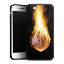 DeinDesign iPhone SE (2020) Handy Premium Silikon H&uuml;lle Handyh&uuml;lle schwarz Case Fire Sports Basketball Silikon Premium Case