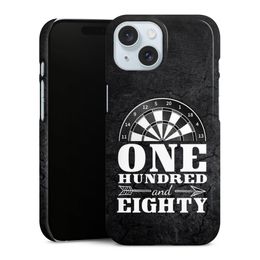 DeinDesign iPhone 15 Handy Premium Case Smartphone Handyh&uuml;lle Schutzh&uuml;lle gl&auml;nzend Sports Darts Spruch Premium Case