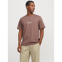 Jack & Jones Rundhalsshirt JACK & JONES "JORVESTERBRO TEE SS CREW NECK NOOS", Herren, Gr. M, grau (deep taupe), Jersey, Obermaterial: 100% Baumwolle, bedruckt, relaxed fit normal, Rundhals, Shirts Rundhalsshirt