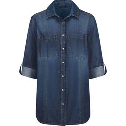 WITT Damen Jeansbluse mit abgerundetem Saum, blue-stone-washed, Gr&ouml;&szlig;e 46