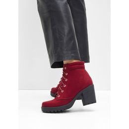 bonprix Schn&uuml;rboots mit Blockabsatz, rot, Gr.38, Schn&uuml;r Stiefelette mit Blockabsatz, aus Vegan