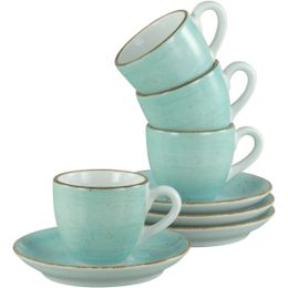 Creatable Espressotasse "Vintage Nature Aqua, Espresso-Set, 8-tlg.", 8 Stk., blau, Trinkgef&auml;&szlig;e, Handgemalt, Gesprenkelt, Rustikales Au&szlig;enband