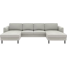 Wohnlandschaft Home Affaire, B:305cm H:83cm T:161cmwollwei&szlig;, 100% Polyester, Sofas, "Booster II, whlw. mit Schlaffunktion & Bettkasten, Fu&szlig; schwarz",
