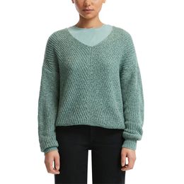 QS Damen Strickpullover, gr&uuml;n, Gr. L, unifarben, Strick, Obermaterial: 88% Polyacryl, 12% Polyester, Pullover, mit V-Ausschnitt und Struktur-Strick