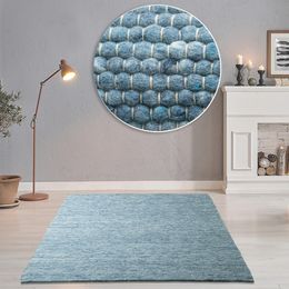 Wollteppich Theko, B:140cm H:12mm L:200cm, blau, Schurwolle, Wohnzimmer, Teppiche, "Alpen", handgewebter Wendeteppich, meliert, reine Wolle,