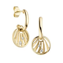 Jobo Damen Paar Creolen "Ohrringe Goldohrringe 23 mm lang", SI = kleine Einschl&uuml;sse, Diamanten Gelbgold 585gelbgold 585, Diamanten, Gelbgold 585,