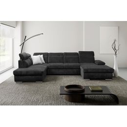Wohnlandschaft WERK2, B:359cm H:86cm T:232cm, grau, 100% Polyester, Sofas, "Cordoba inkl. Bett, Bettkasten & Kopfteilfunktion, Breite 359 cm",