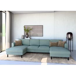Wohnlandschaft Home Affaire "Booster II, whlw. mit Schlaffunktion & Bettkasten, Fu&szlig; schwarz", mint, B:305cm H:83cm T:161cm, 92% Polyester, 5% Polyamid, Sofas, Wohnlandschaft, Sofa in U-Form, Breite 305 cm, in Cord oder Struktur LEO o. LINO