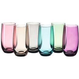 Leonardo Longdrinkglas "SORA", &Oslash; 6cm x 14cm, 390ml, 6 Stk., bunt, Trinkgef&auml;&szlig;e, 390 ml, farbig sortiert, 6-teilig