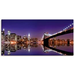 Leinwandbild Artland, B:60cm H:30cm, lila, Leinwand, Wohnzimmer, Bilder, "New York Skyline", auf Holzrahmen gespannt