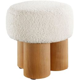 Sitzhocker Salesfever, B:50cm H:49cm T:50cm, beige, MDF, Eschenholzfurnier, Teddyfell (100% Polyester), Hocker, "mit Teddyfell-Sitzfl&auml;che &ndash; Gro&szlig;er