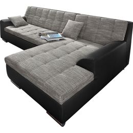 Ecksofa DOMO collection, B:267cm H:83cm T:178cm, schwarz, Kunstleder Softlux / Struktur (90% Polyester; 10% Polyacryl);Microfaser-Primabelle (100%