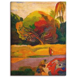Wandbild Artland, B:60cm H:80cm T:1,8cm, rot, Leinwand, Wohnzimmer, Bilder, "Paul Gauguin Frauen am Flu&szlig;", auf Holzrahmen gespannt