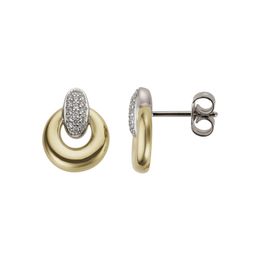 Jobo Damen Paar Ohrstecker "Ohrringe Goldohrringe 12 mm", SI = kleine Einschl&uuml;sse, Diamanten Gelbgold 585 Wei&szlig;gold 585gelbgold 585, Diamanten,